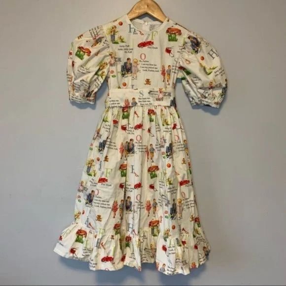 Vintage | Dresses | Vintage Cottagecore Poem Printedbig Girldress Size ...